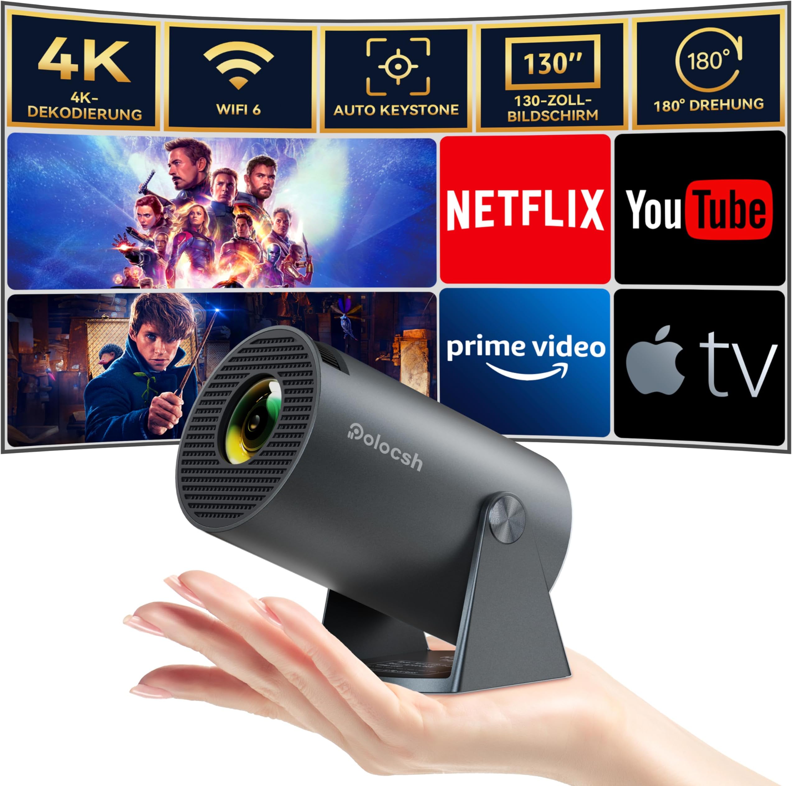 Magcubic Tragbarer Projektor 4K Beamer WiFi6 und BT 5.0 mit Eingebaute ...