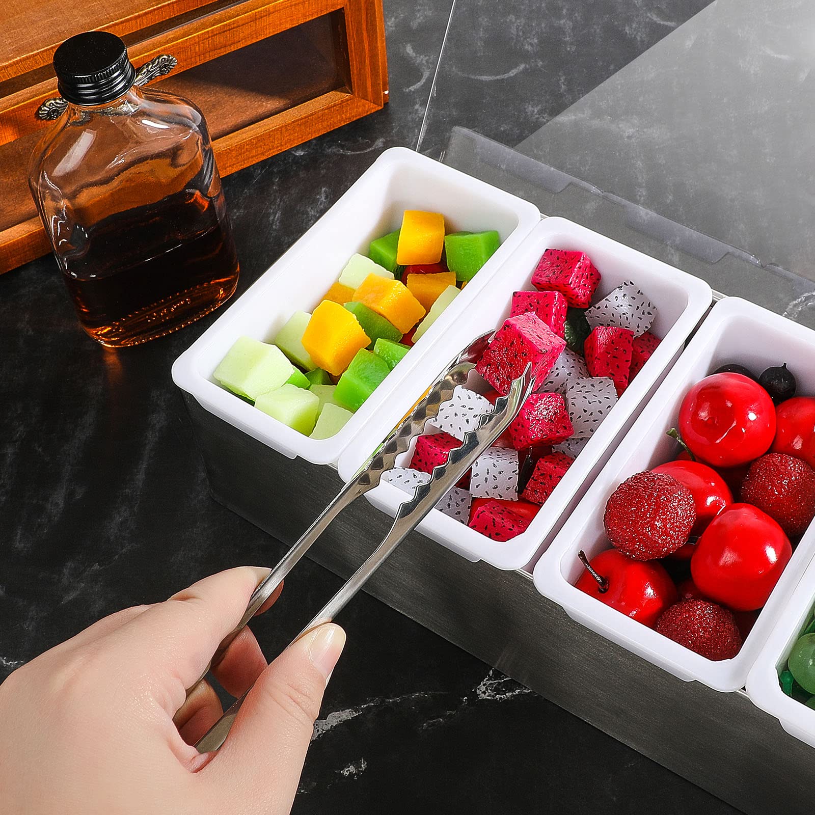 Stainless Steel Condiment Dispenser with 6 Compartments and 6 Pcs Tongs ...