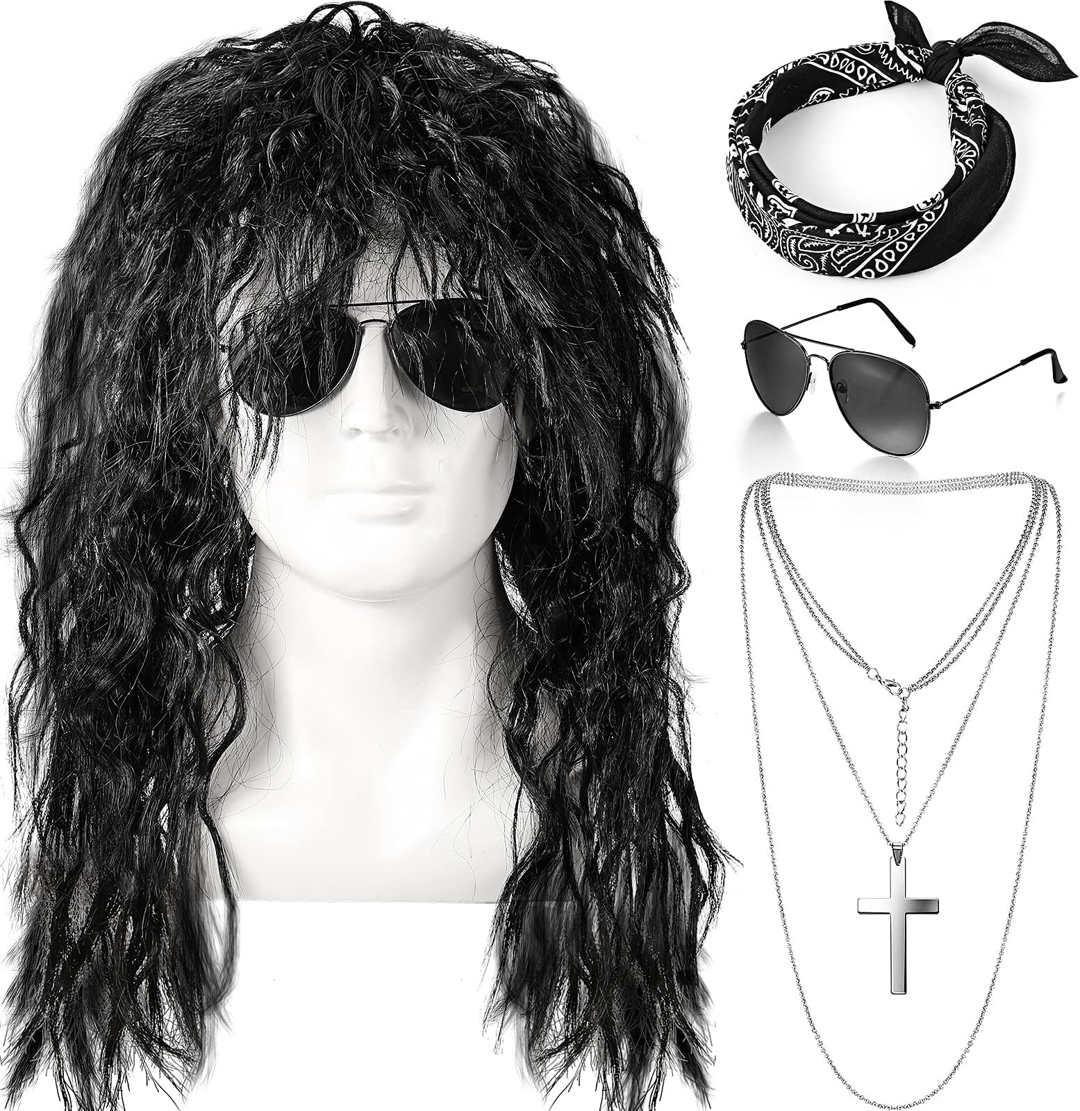 Amazon.com: MOVINPE 80s Rocker Wig for Men Eddie Rockstar Accessories ...