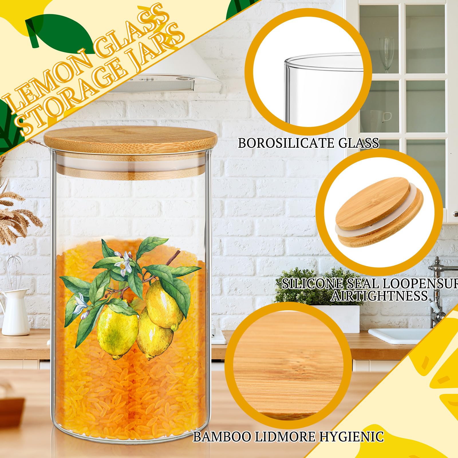 Snapklik.com : Layhit 3 Piece Lemon Glass Canister Set 24oz ...