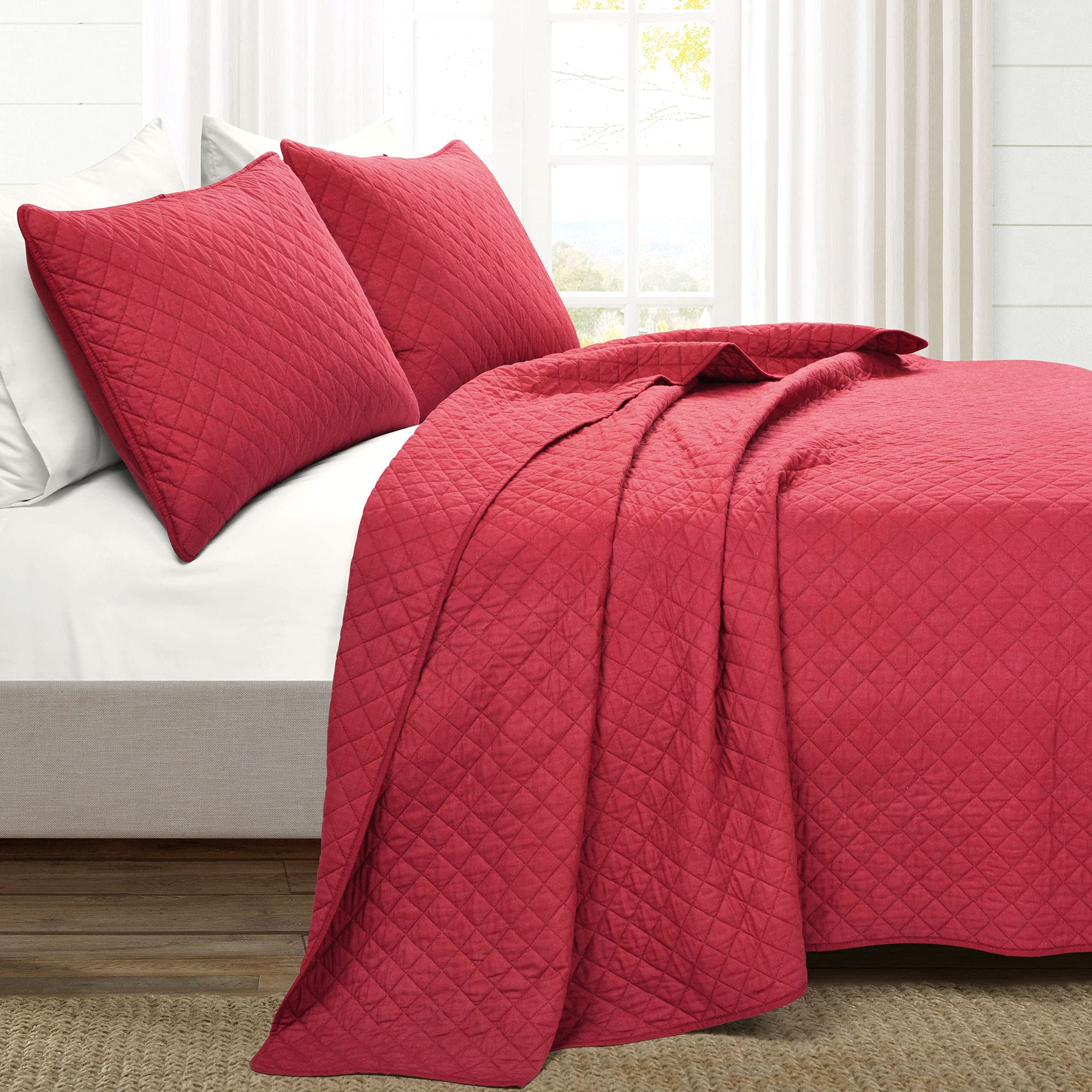 Lush Decor Ava Quilt Diamond Pattern Solid 3 Piece Oversized Bedding ...
