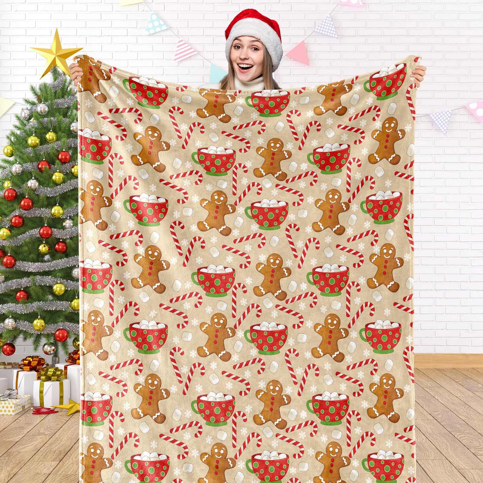 Amazon.com: JarThenaAMCS Christmas Fuzzy Blanket Gingerbread Man Candy ...