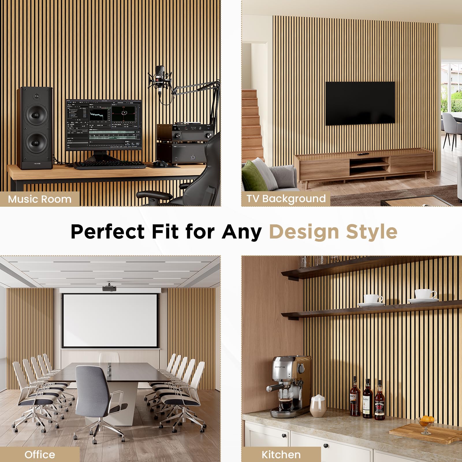 Snapklik.com : Wood Slat Acoustic Panels, 94.5" X 12.6" Each Soundpoof ...