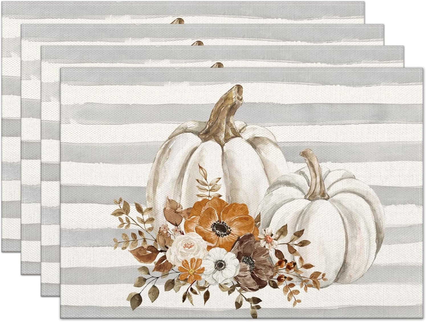 Amazon.com: Fall Placemats Set of 4,12x18 Inch Stripes with Pumpkins ...