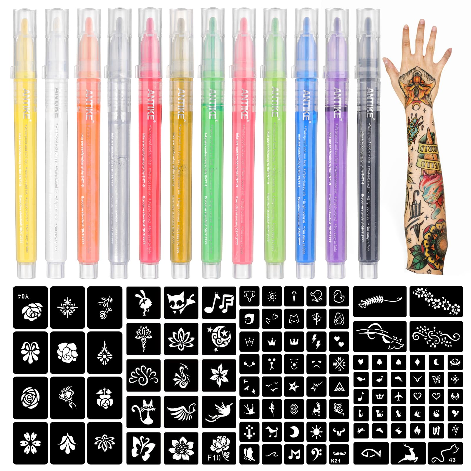 Temporary Tattoo Pens 12 Colors Tattoos Tattoo Pens for Skin,104 Tattoo ...