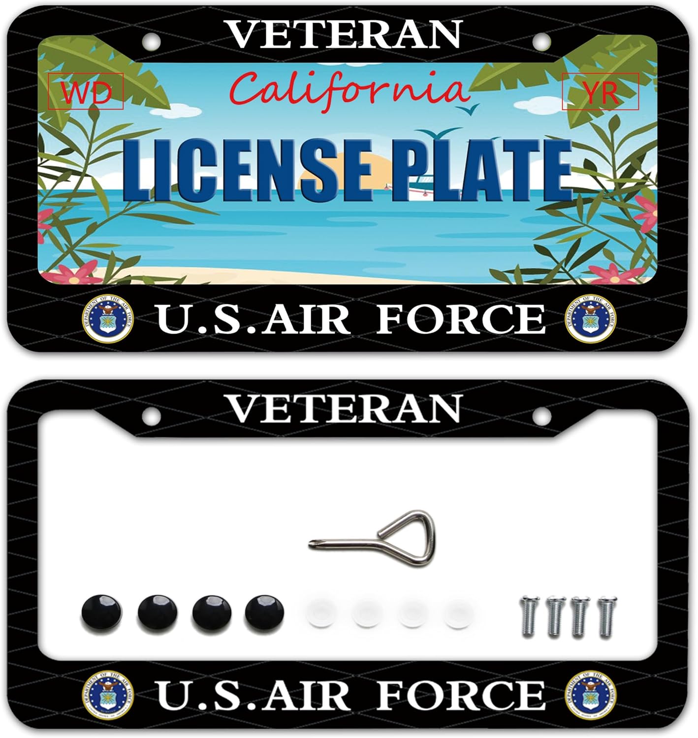 Amazon.com: BOARLIDA 2 Pack Veteran US Air Force Design License Plate ...