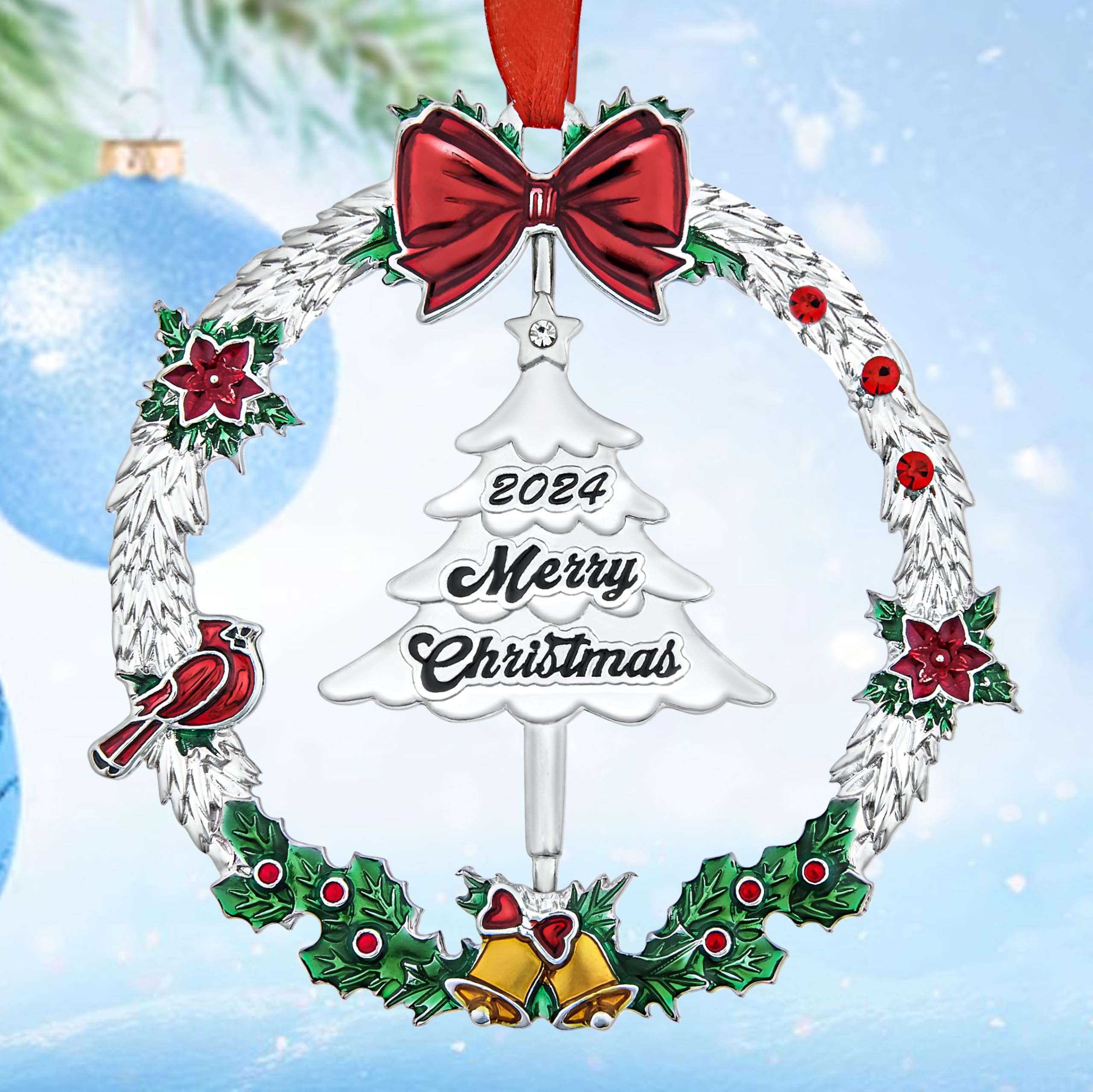 Amazon.com: 2024 Christmas Ornament,Metal Christmas Wreath Hanging ...