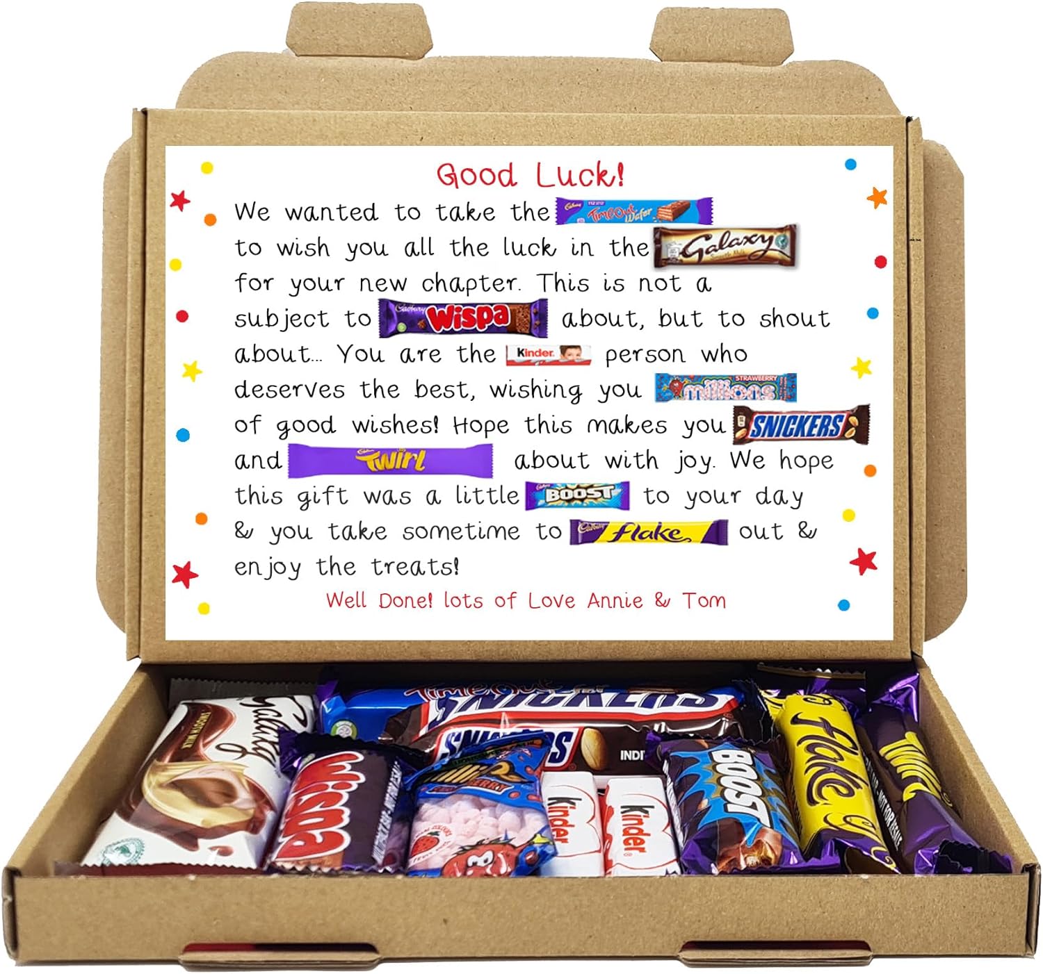 Personalised Good Luck New Job Sorry your leavingTreat Box Letterbox Gift Hug in a Box Hamper ...
