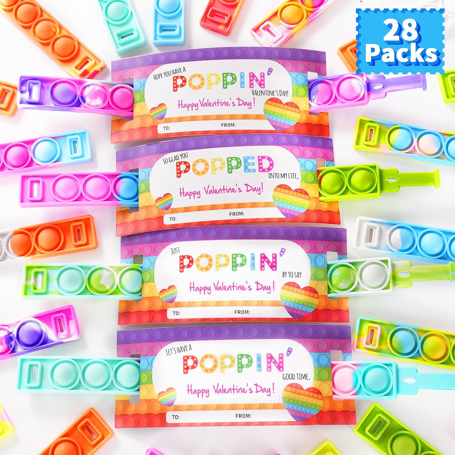 Amazon.com: 28 Packs Valentines Day Gift Cards with Pop Fidget ...