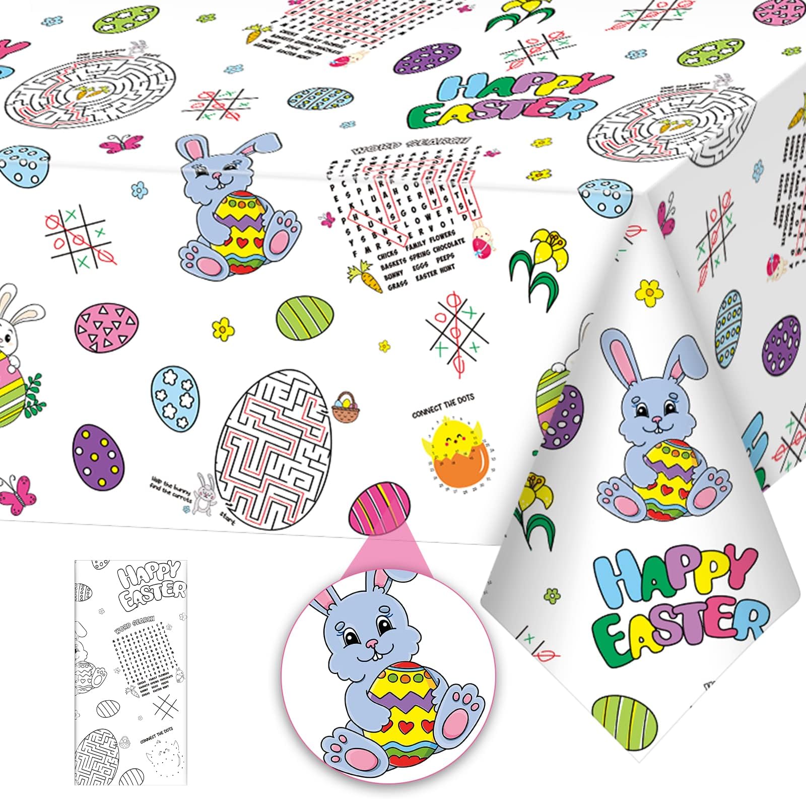 Amazon.com: Easter Coloring Tablecloth Easter Coloring Paper Table Cloths for Kids Easter Bunny ...