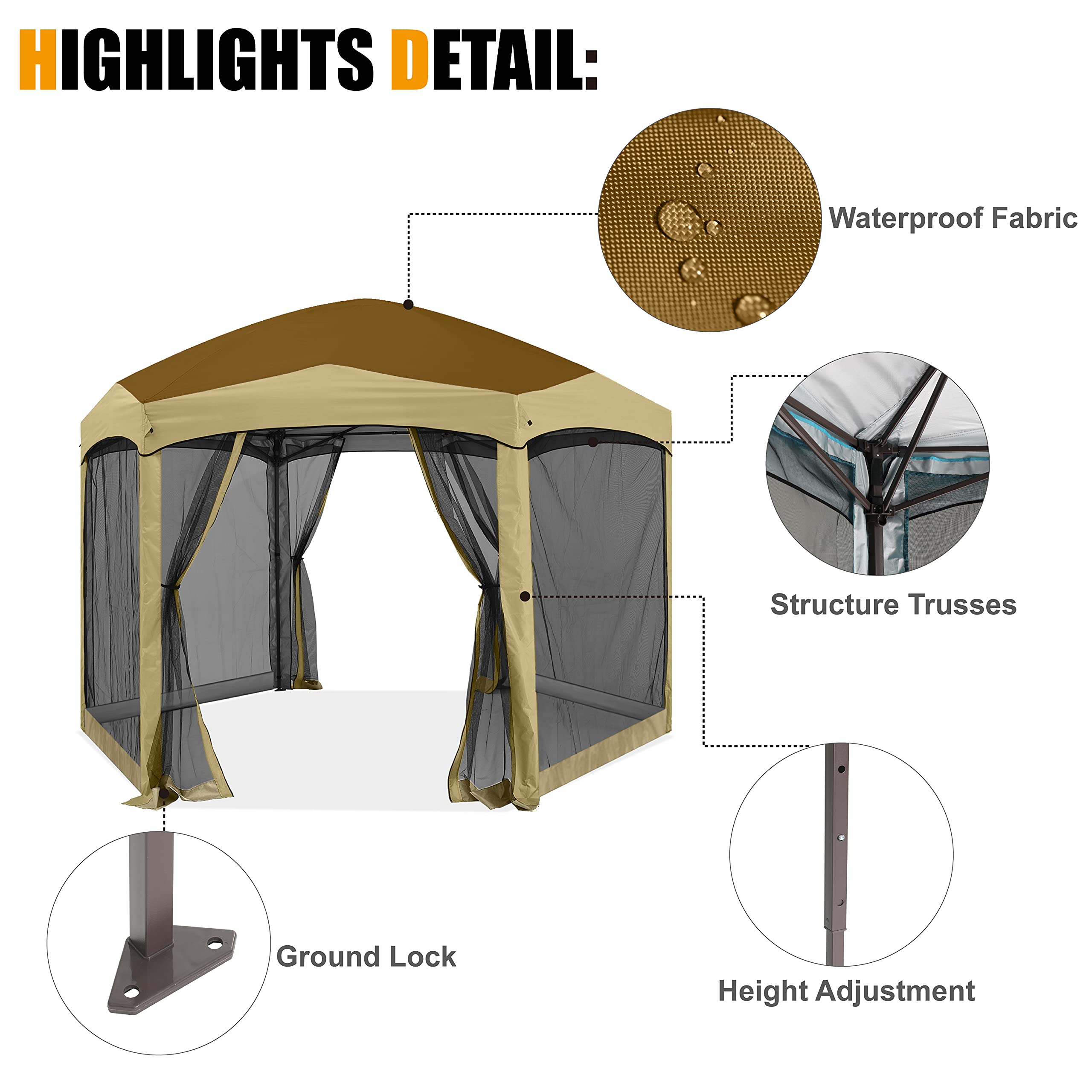 Snapklik.com : COOSHADE Pop Up Gazebo 6 Sided Screened Canopy Tent ...