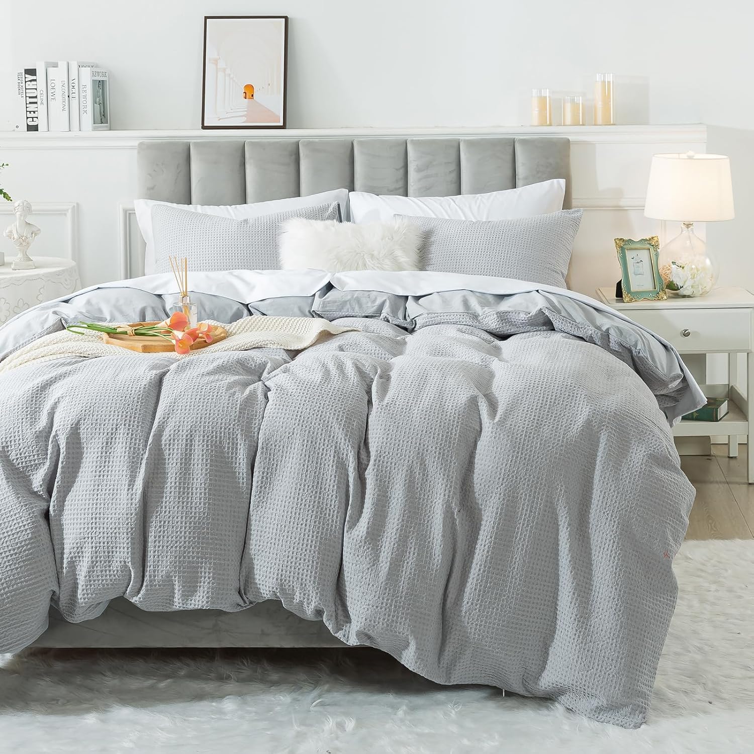 Amazon.com: HoneiLife Queen Duvet Cover Set - Waffle Weave Bedlinen Set ...