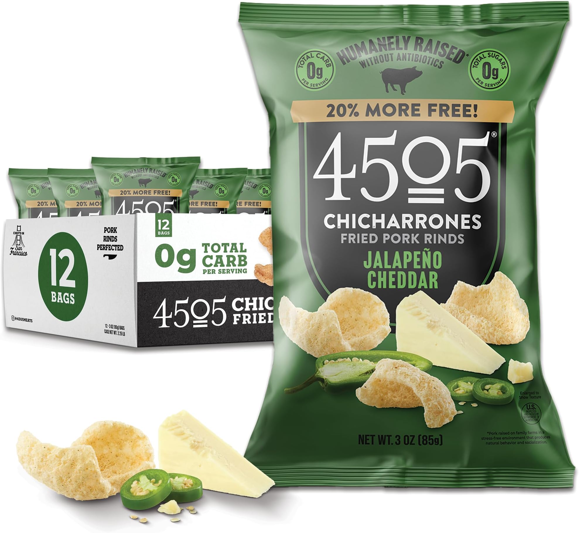 Amazon.com: 4505 Jalapeno Cheddar Seasoned Chicharrones, Fried Pork ...