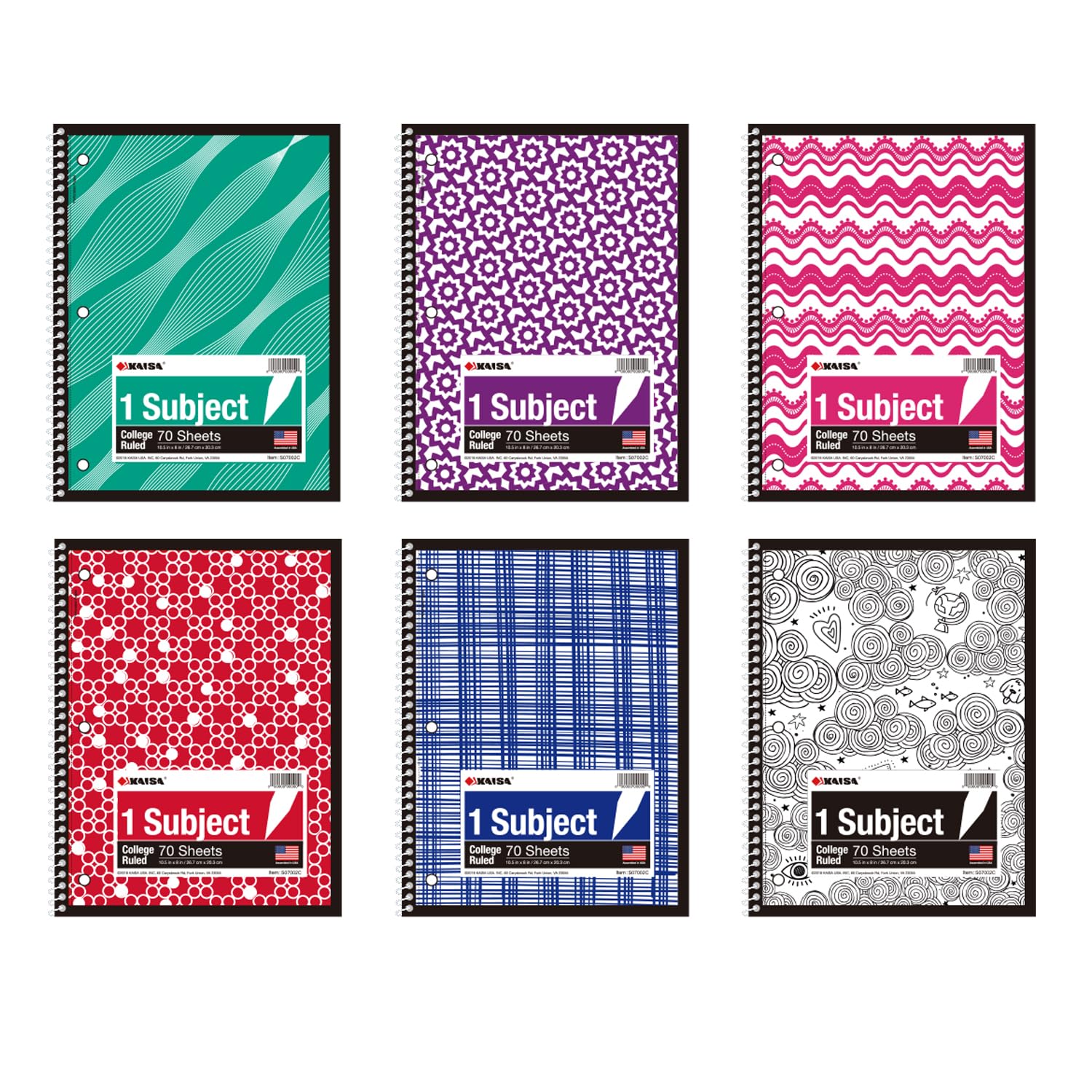 Amazon.com : KAISA Spiral Notebooks Wide Ruled, 10.5x8 Wirebound 1 ...