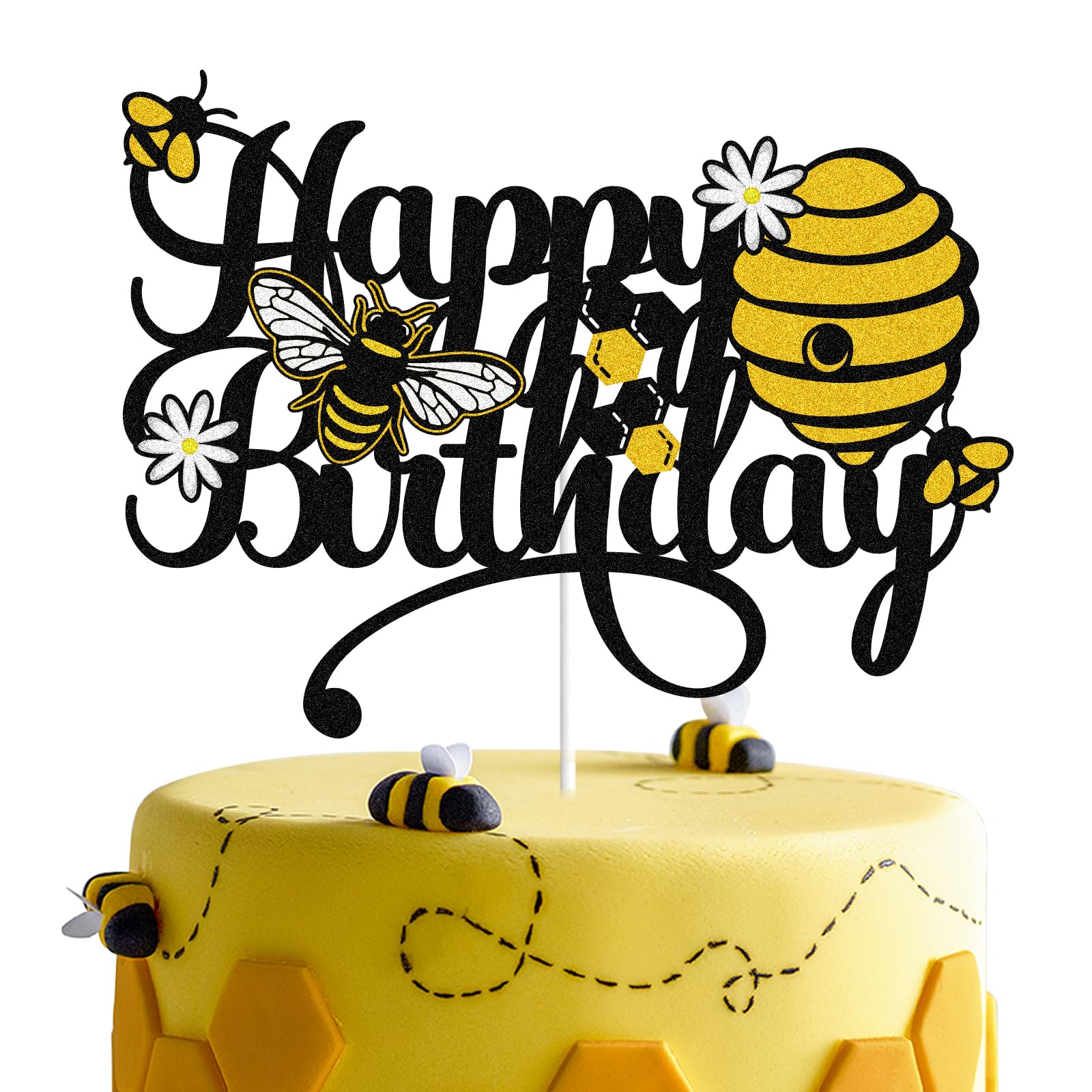 Amazon.com: Bumble Bee Happy Birthday Cake Topper Happy Bee Day Bee ...