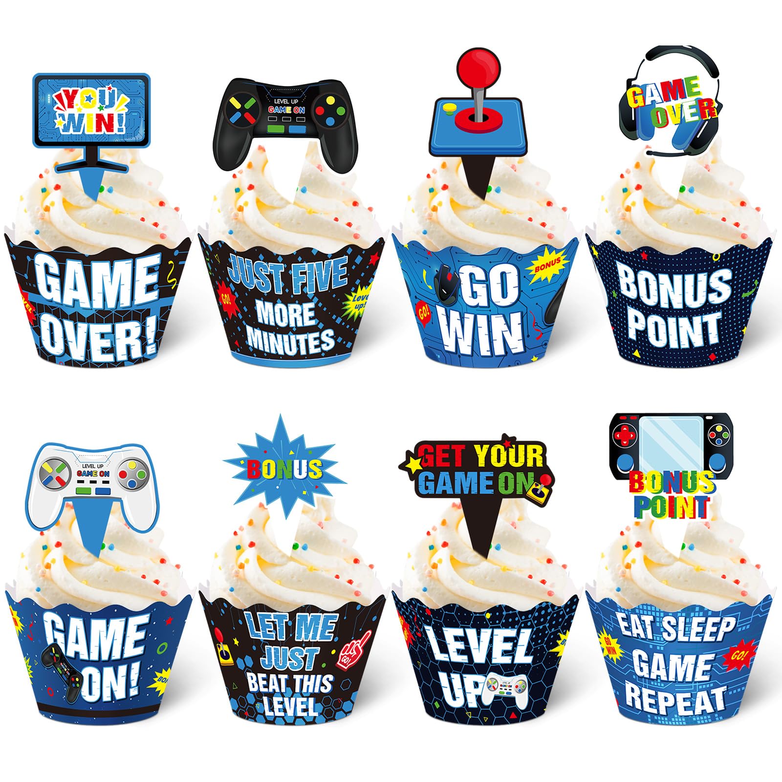 Amazon.com: Nuenen 96 Pcs video game cupcake topper gamer cupcake ...