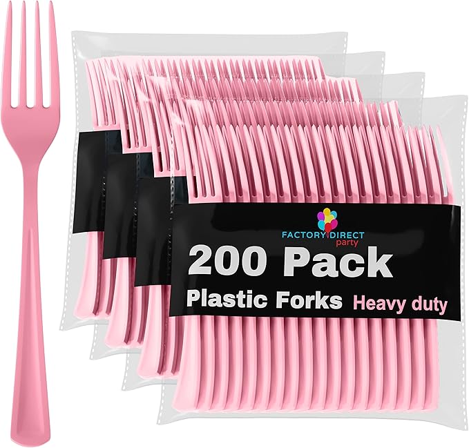 Amazon.com: Disposable Pink Plastic Forks 200 Pcs - Heavy Duty Pink ...