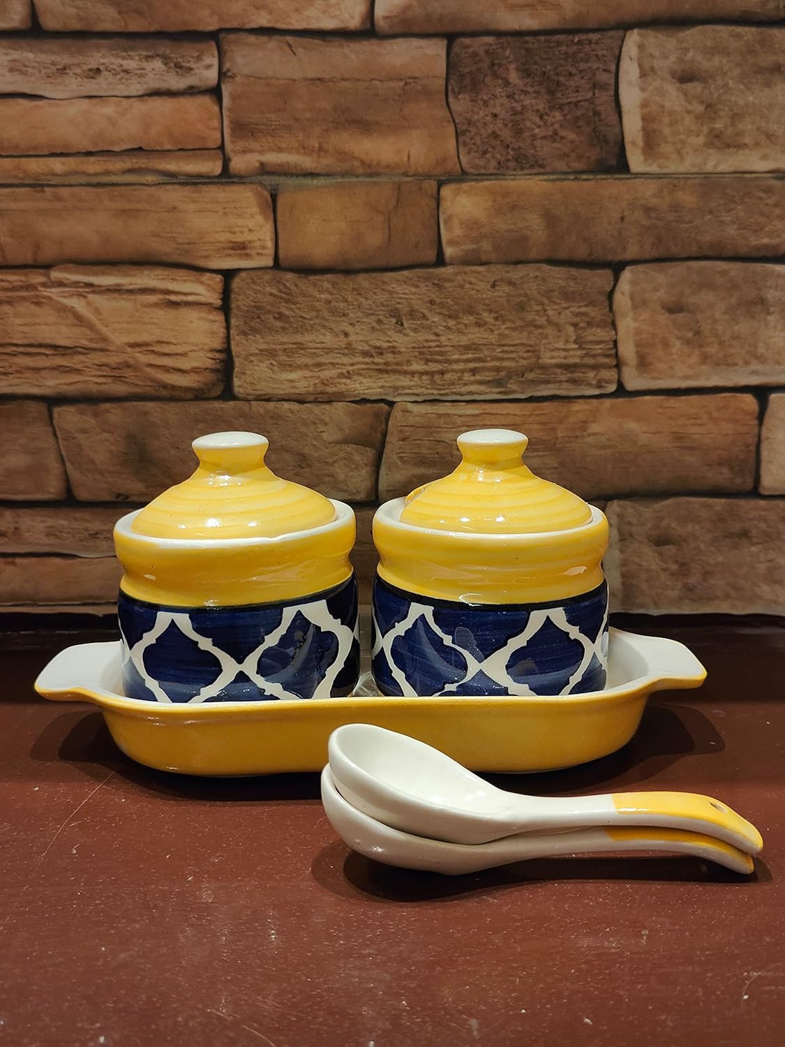 Buy BUMBLEBERRY Beautiful Ceramic Pickle Jar- Set of 2 with Tray and ...