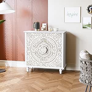 HOLTICO Small Sideboard with 2 Doors, Kitchen Cabinet, Wooden Accent ...