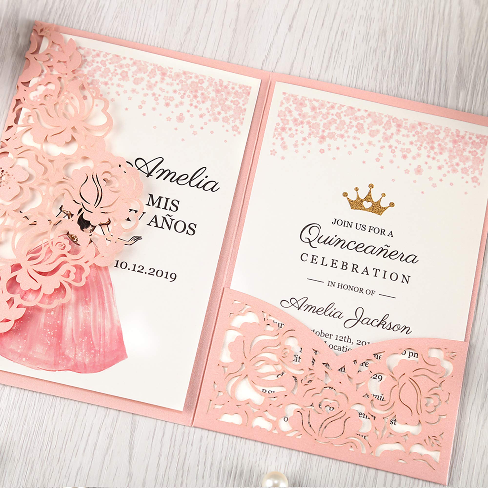 DORISHOME 4 7x7 Inch 50PCS Personalized Pink Quinceanera Invitations Kit Laser Cut Hollow Rose dorishome-4-7x7-inch-50pcs-personalized-pink-quinceanera-invitations-kit-laser-cut-hollow-rose