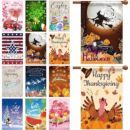 Amazon.com : 4 Pcs Seasonal House Flags 28x40 Double Sided Seasonal ...