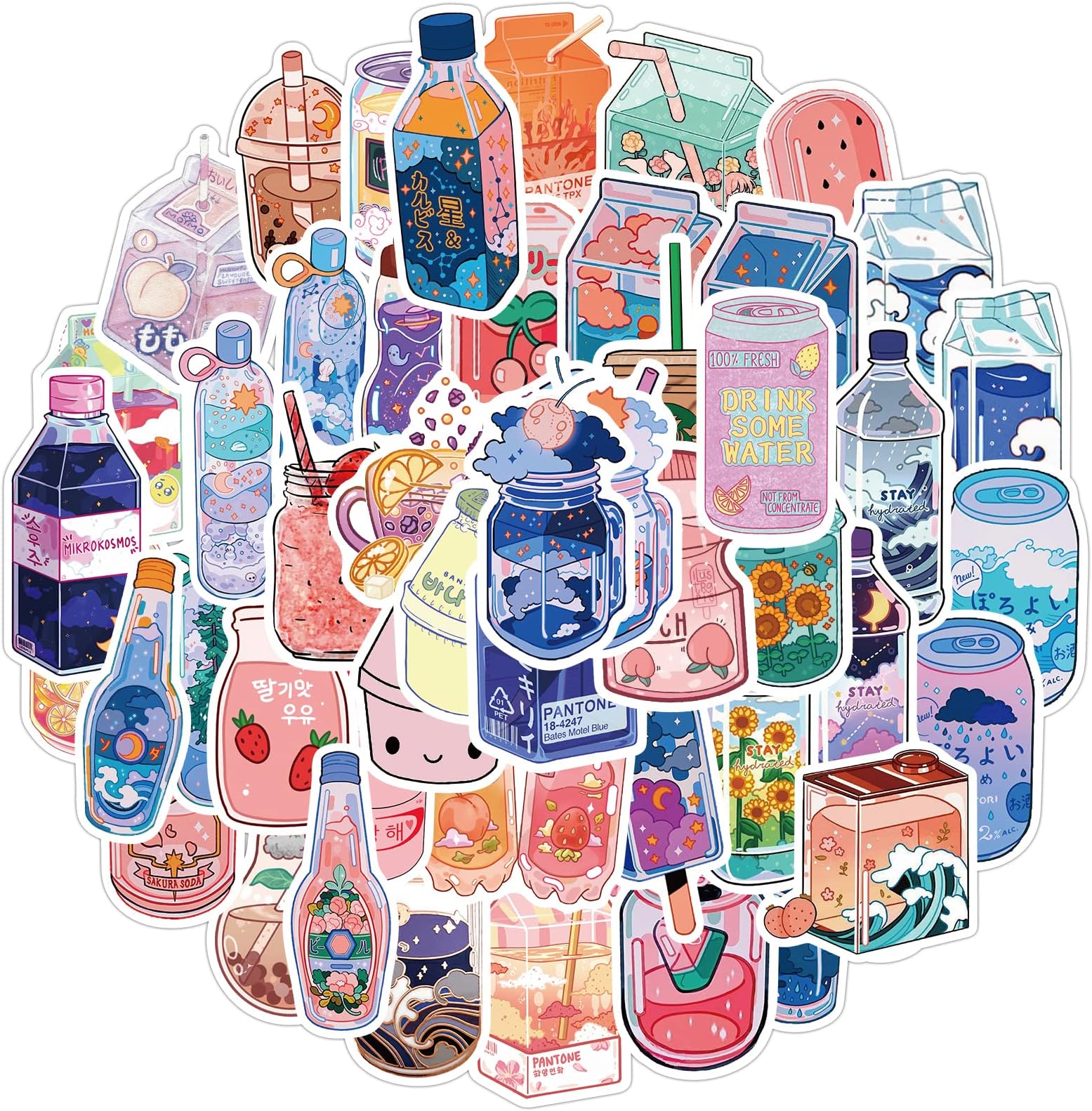 Amazon.com: 50 Packs Cocktails Stickers Water Bottles Laptop Phone ...