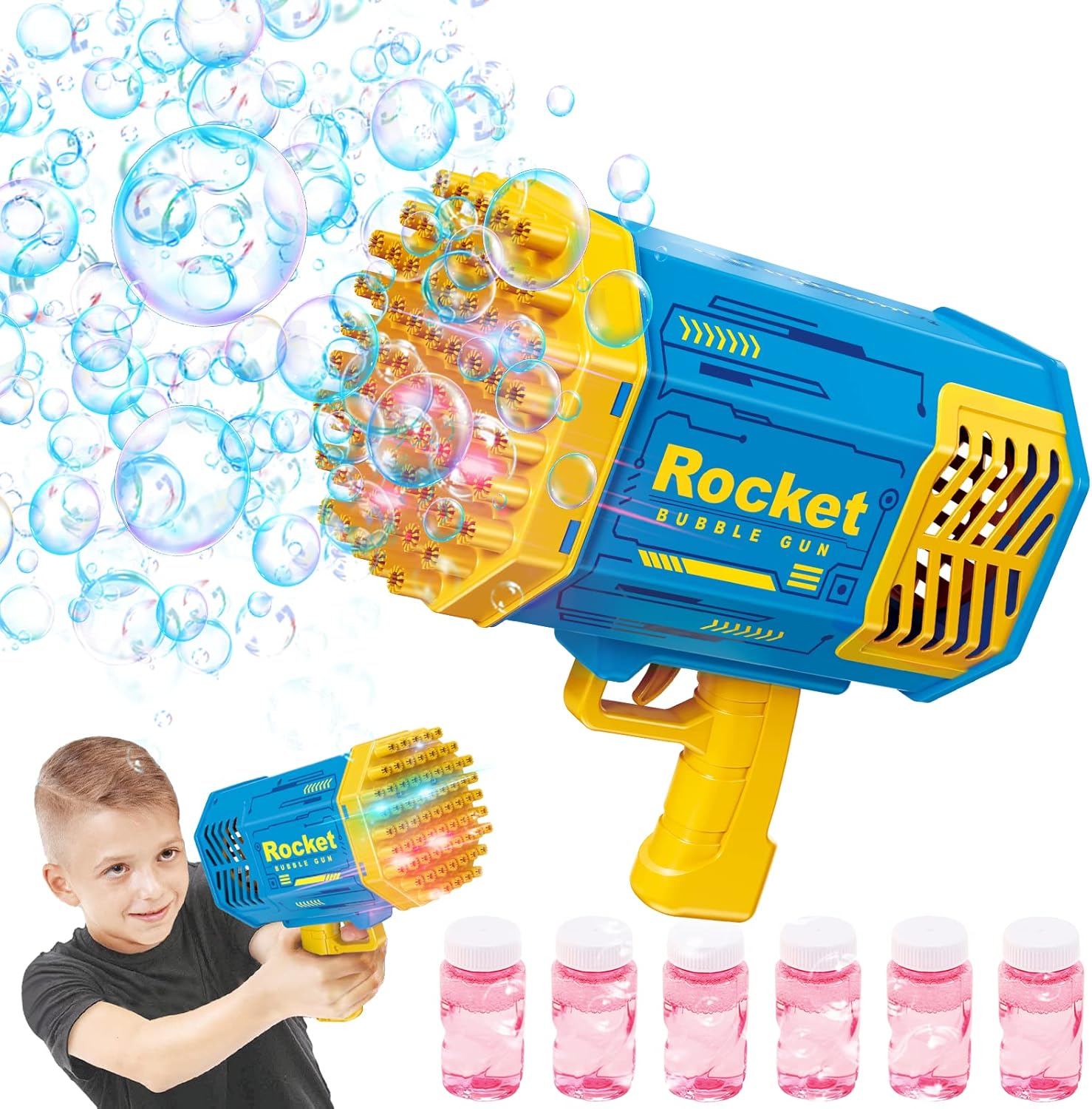 Amazon.com: 69 Holes Rocket Bubble Gun, Bubble Machine Gun Toy with 6 Bottles Bubble Solution ...