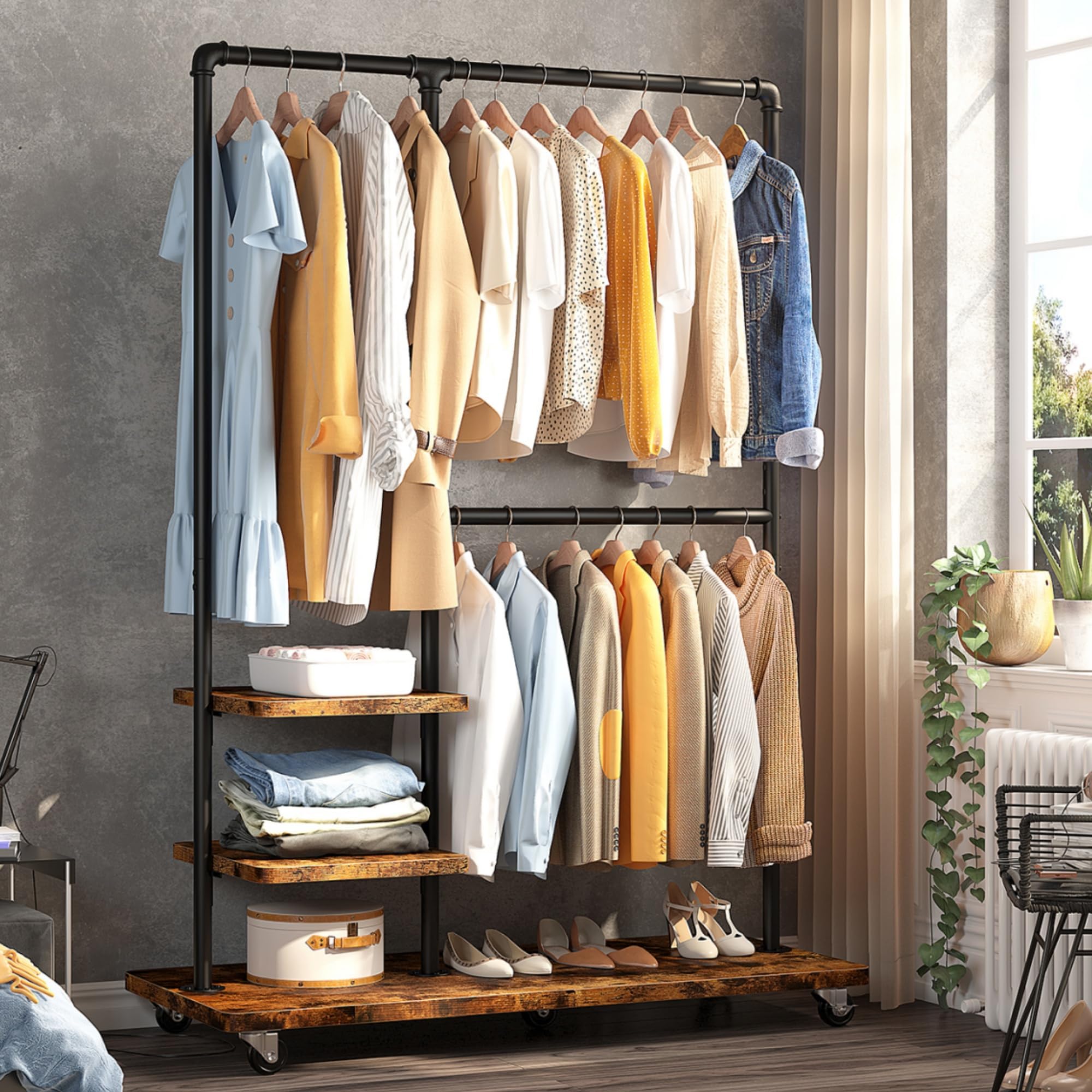 Amazon.com: Raybee Clothing Rack Heavy Duty Clothes Rack 260LBS Rolling ...