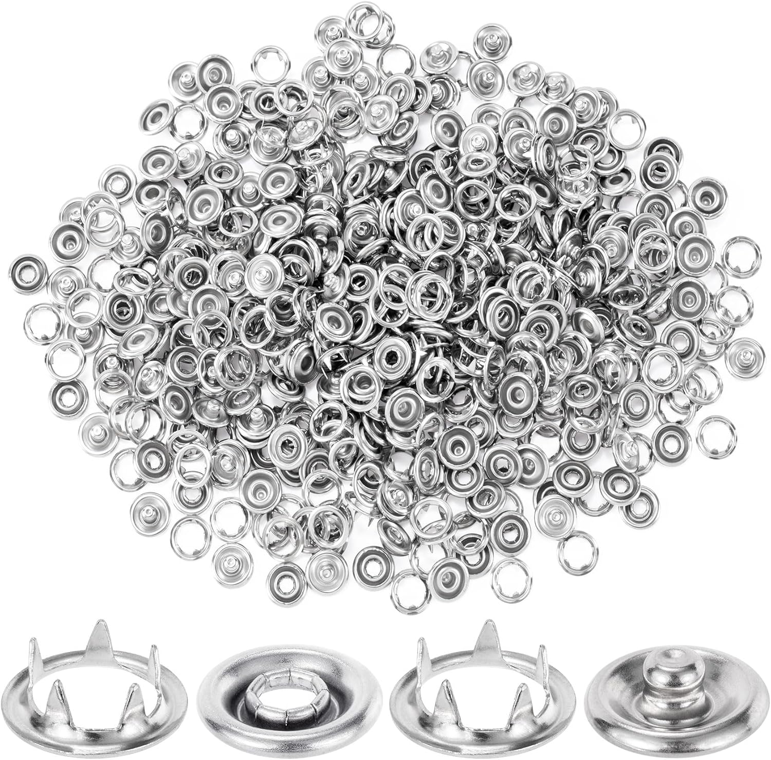 Amazon.com: KIKOOD 60 Sets 9.5mm Snaps Buttons Fastener Metal Silver ...