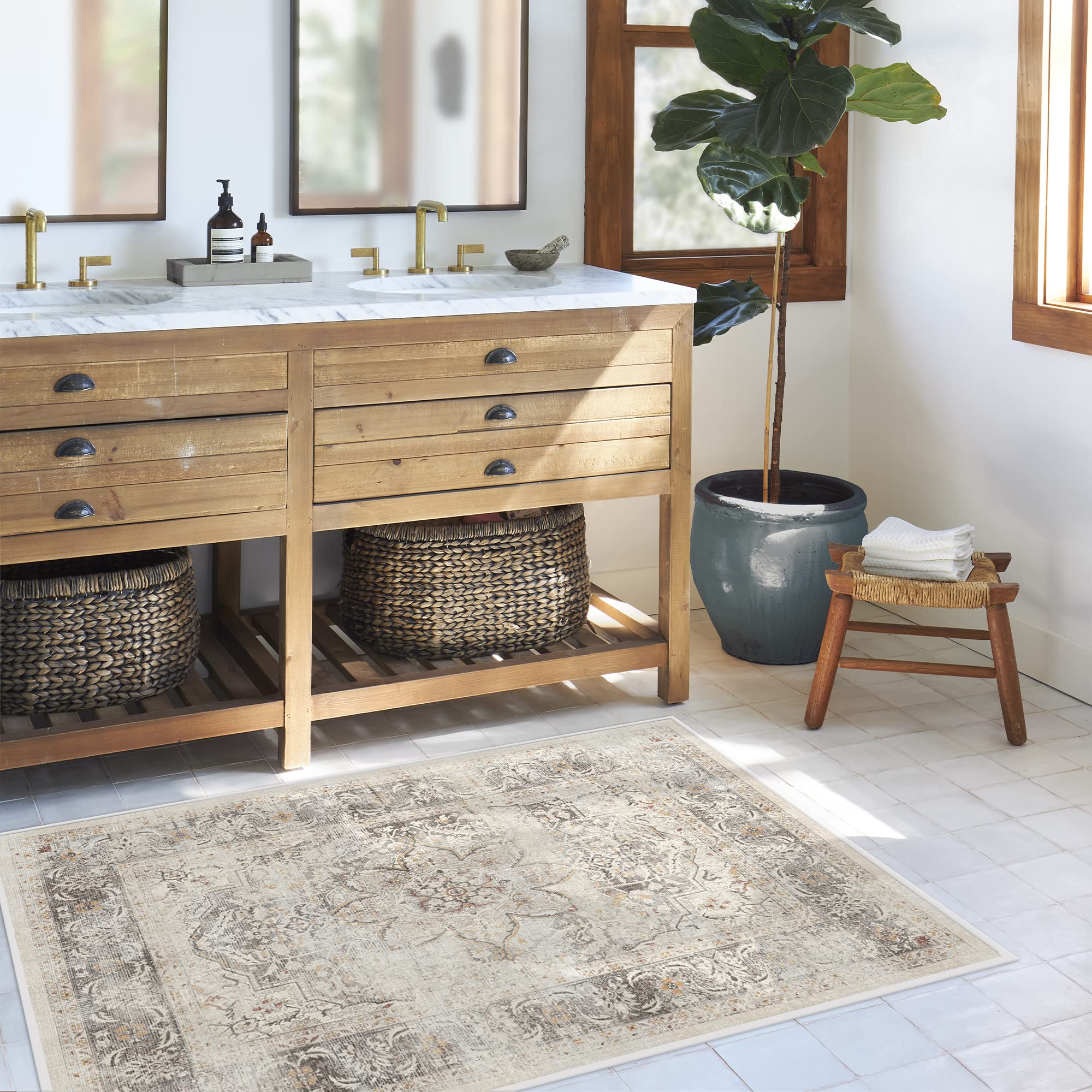 RUGGABLE Sarrah Washable Rug - Perfect Vintage Area Rug for Living Room ...