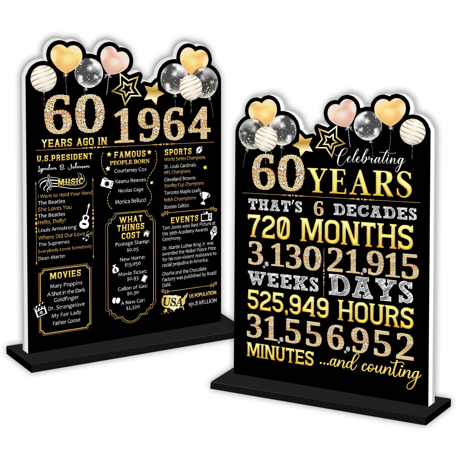 Snapklik.com : Black Gold 60th Birthday Table Sign