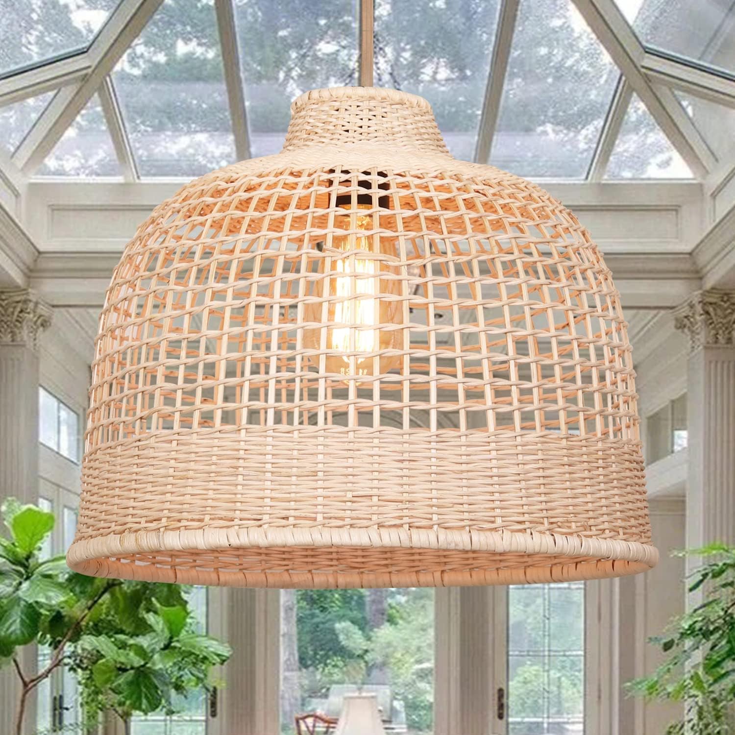 Hgrtaegs Rattan Pendant Lights, Hand-Woven Large Wicker Chandelier Boho ...