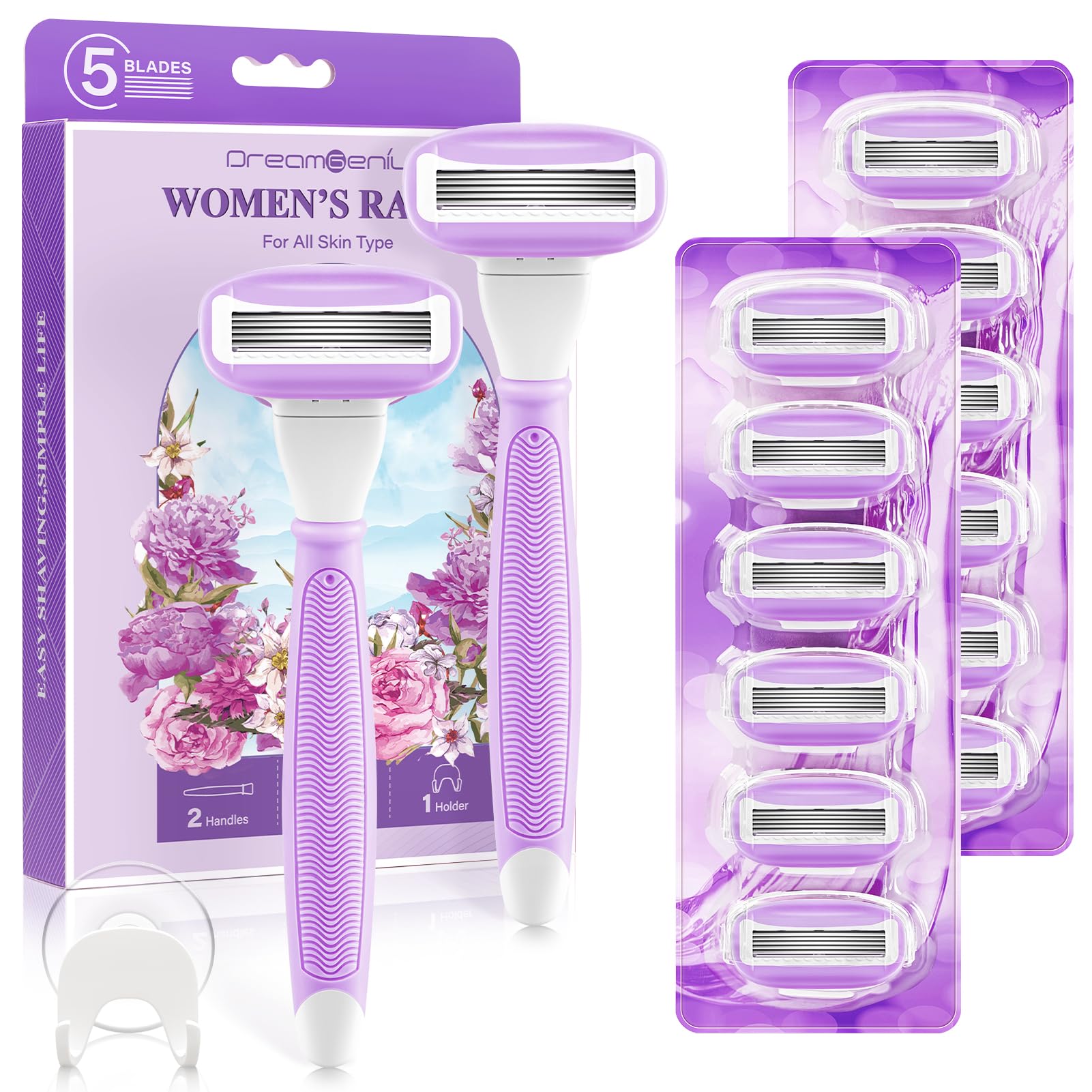 Amazon.com: DreamGenius Razors for Women Include 1 Non-Slip Handles and ...