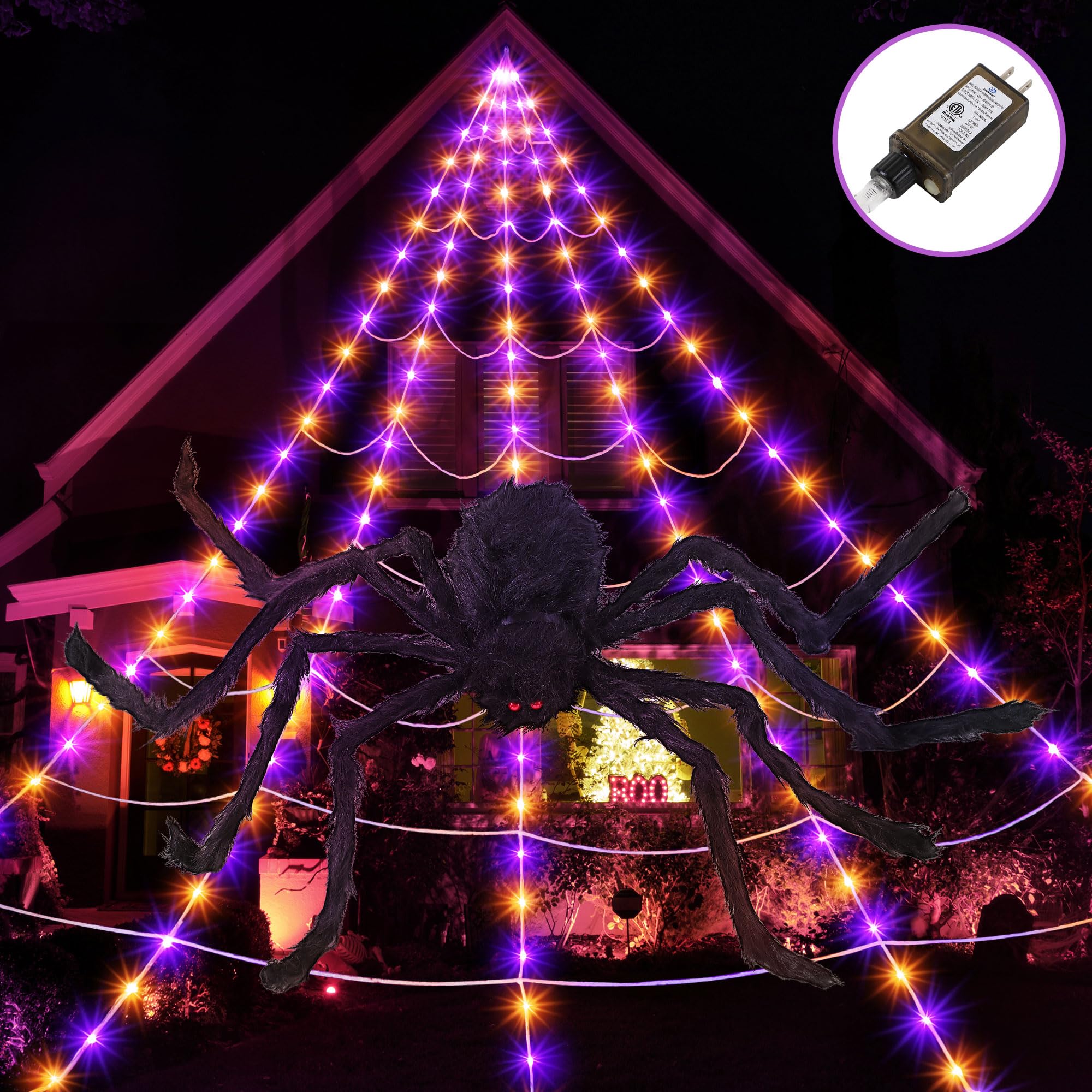 Amazon.com: Meonum Halloween Spider Web Lights Outdoor Decoration, LED ...