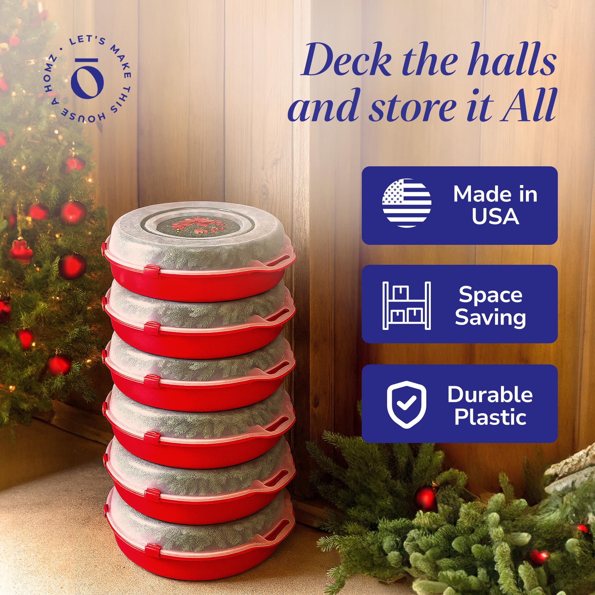 Snapklik.com : HOMZ 6-Pack Seasonal Holiday, Decorative Wreath Storage ...
