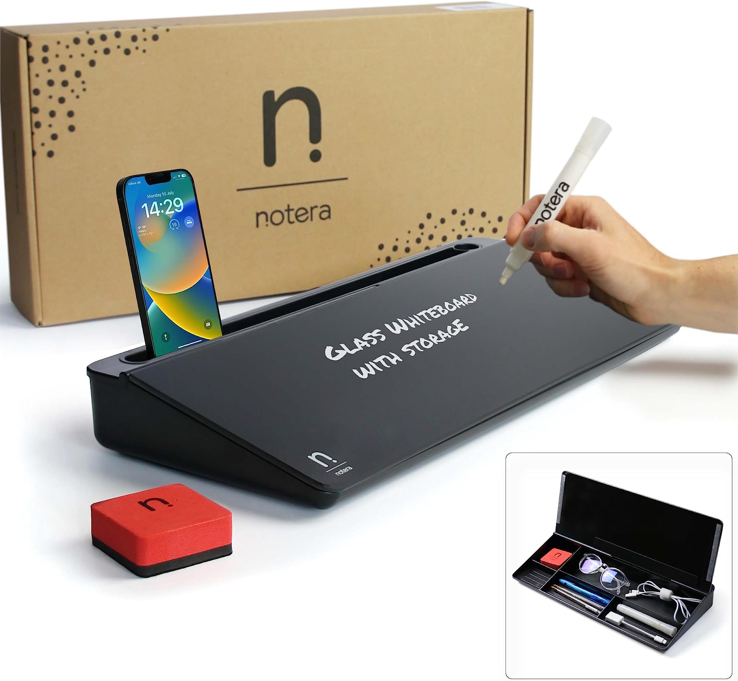 Notera Wedge Desktop Whiteboard - All-in-One Desk Organiser & Glass ...