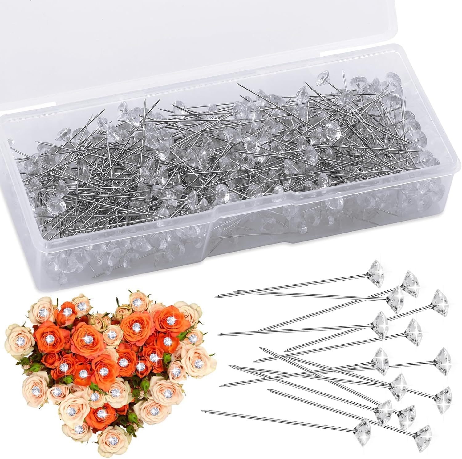Amazon.com: ZXIIXZ 400 Pcs Diamond Boutonniere Pins, 2.1 Inch Flower ...