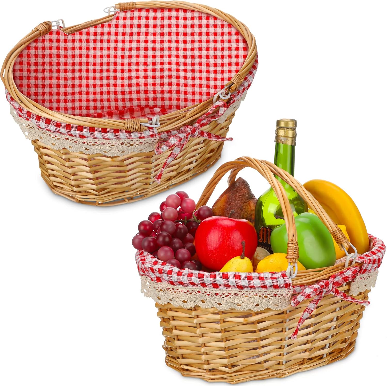 Amazon.com: 2 Pieces Wicker Picnic Basket Large Basket Empty Oval ...