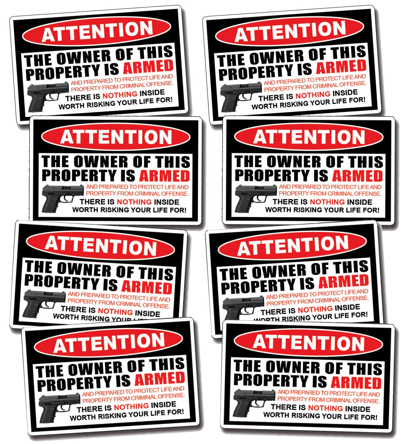 Amazon.com: 8 Pack Second 2nd Amendment Handgun Pistol Warning Decal ...