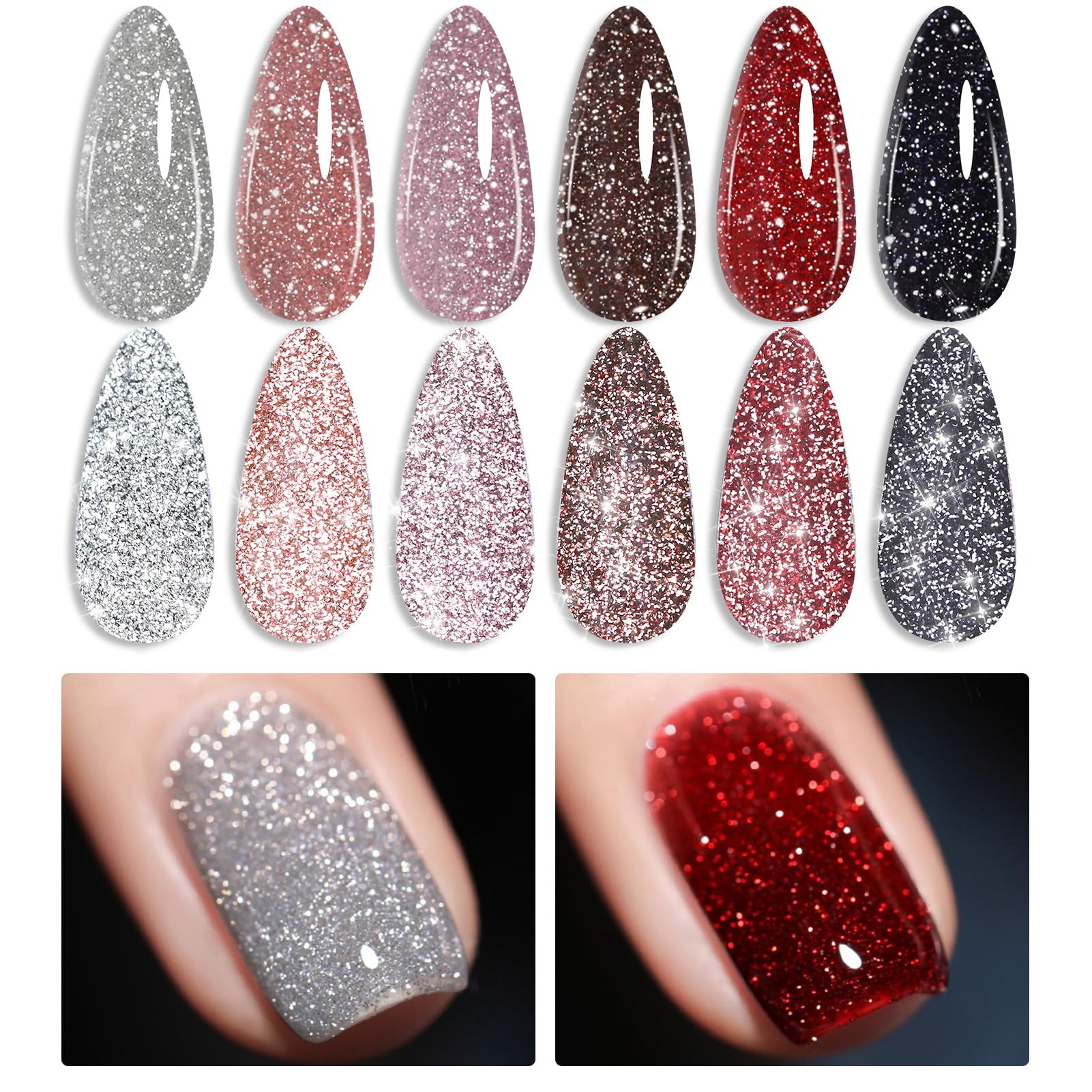Amazon.com : Born Pretty Reflective Red Glitter Gel Polish Christmas ...