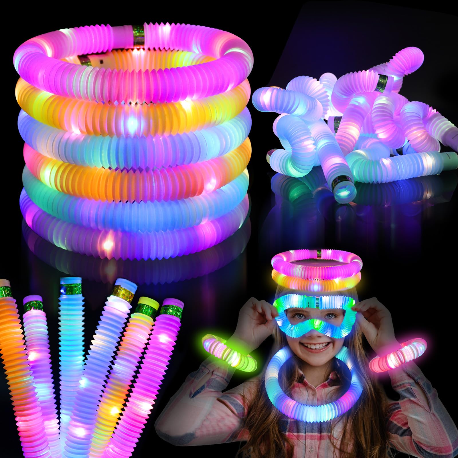 Amazon.com: Glow Sticks Light Up Fidget Pop Tubes 6 Pack Glow in The ...