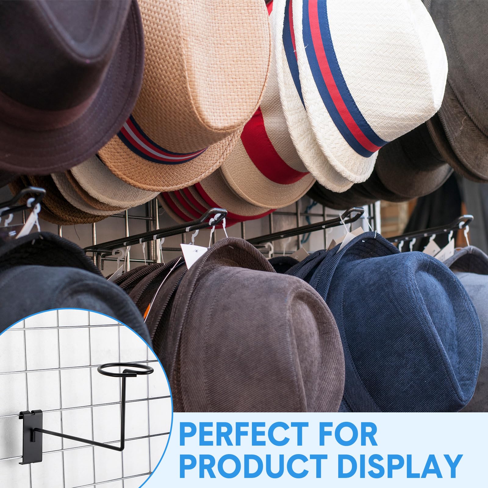 Blulu 6 Pcs Hat Displayer for Gridwall, Black Metal Hat Helmet Rack ...