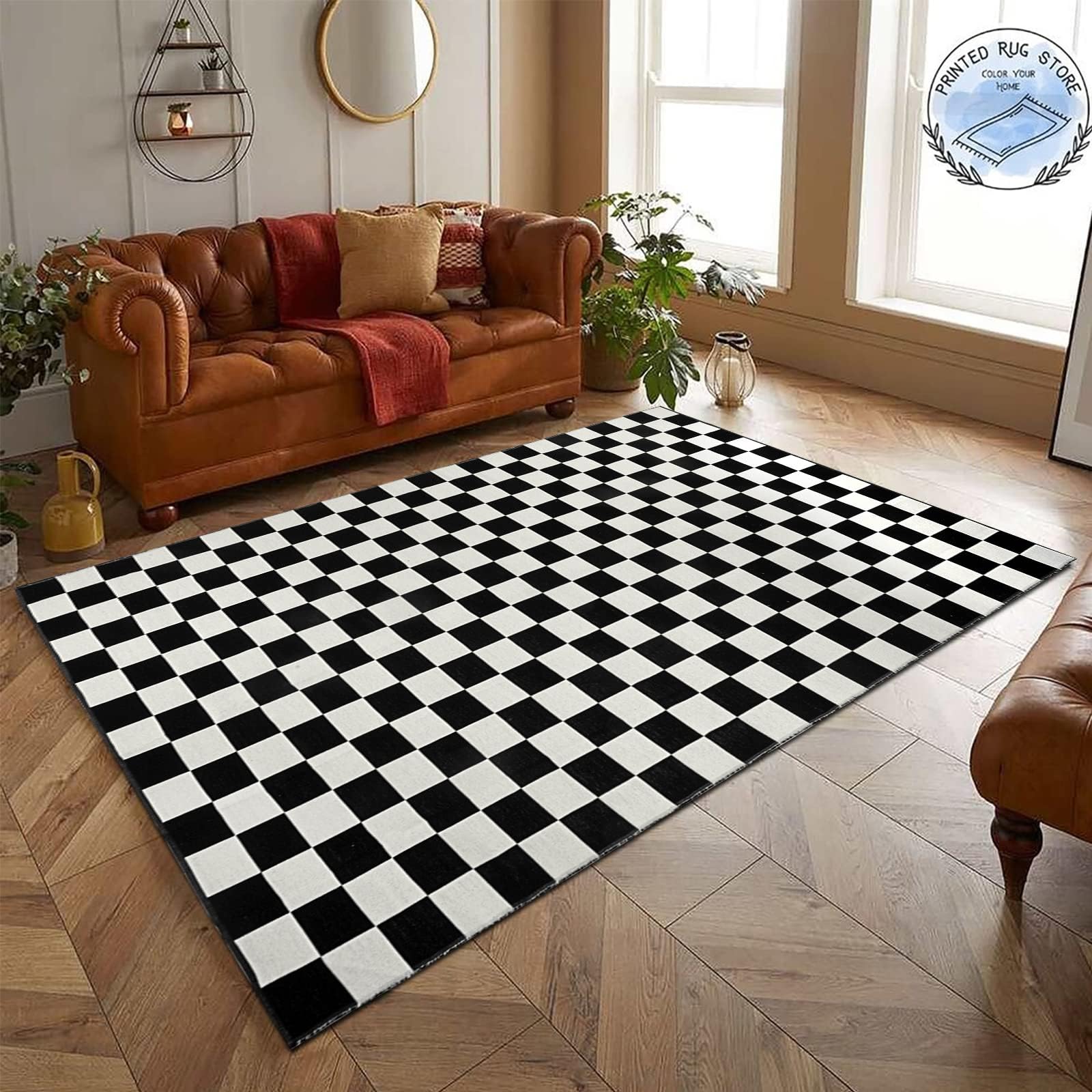 Amazon.com: Hauteloom Atira Contemporary Checkered Fluffy Shag Area Rug ...