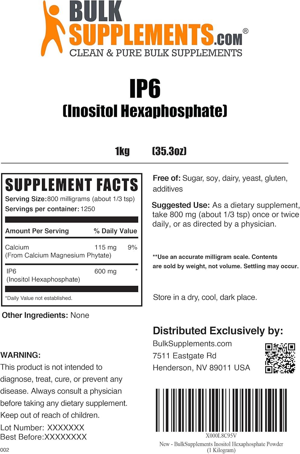 BulkSupplements. com Polvo IP6 (inositol hexafosfato) – Suplemento de ...