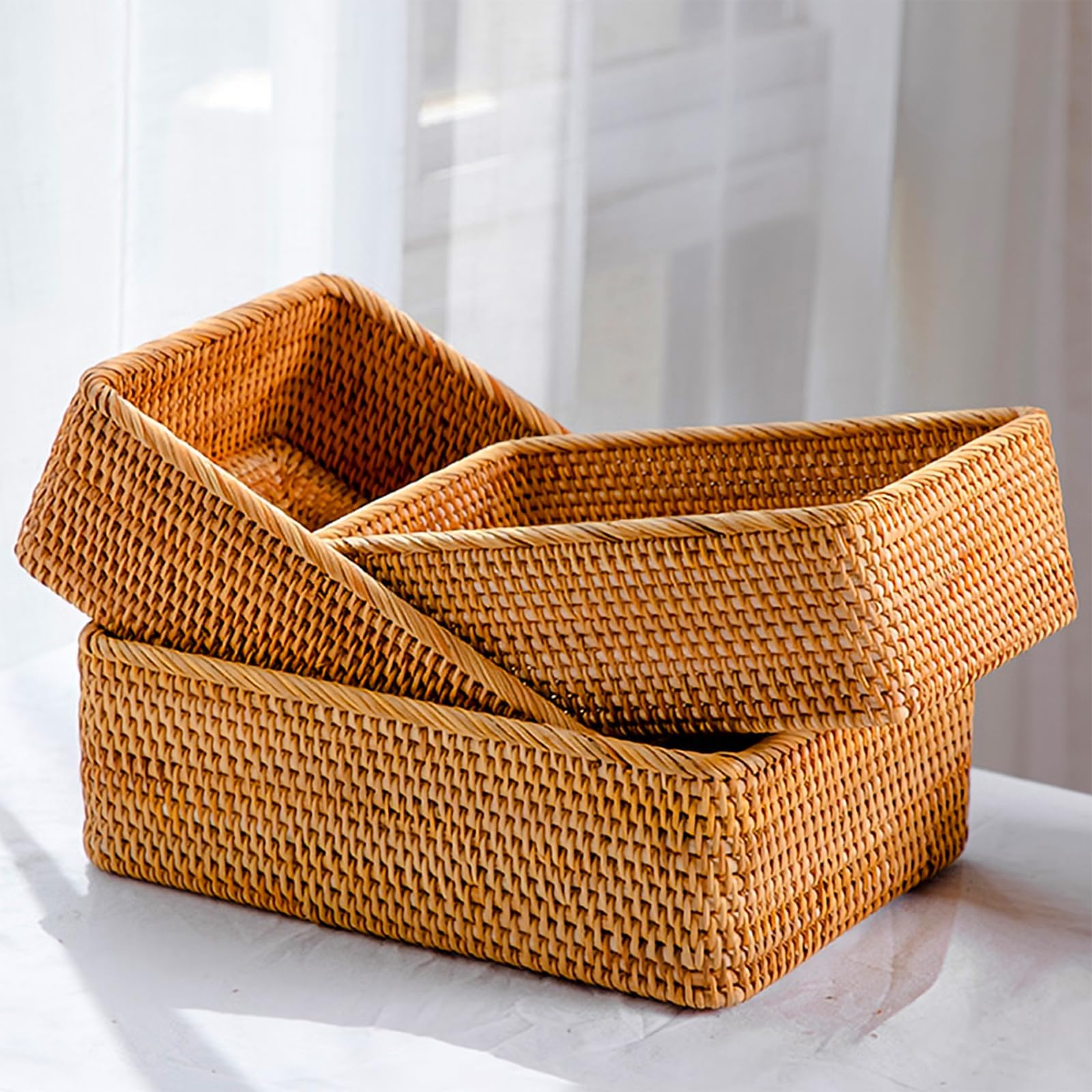 Amazon.com: LAVNTM Rattan Storage Basket, 3 Pack Hand Woven Rectangular ...