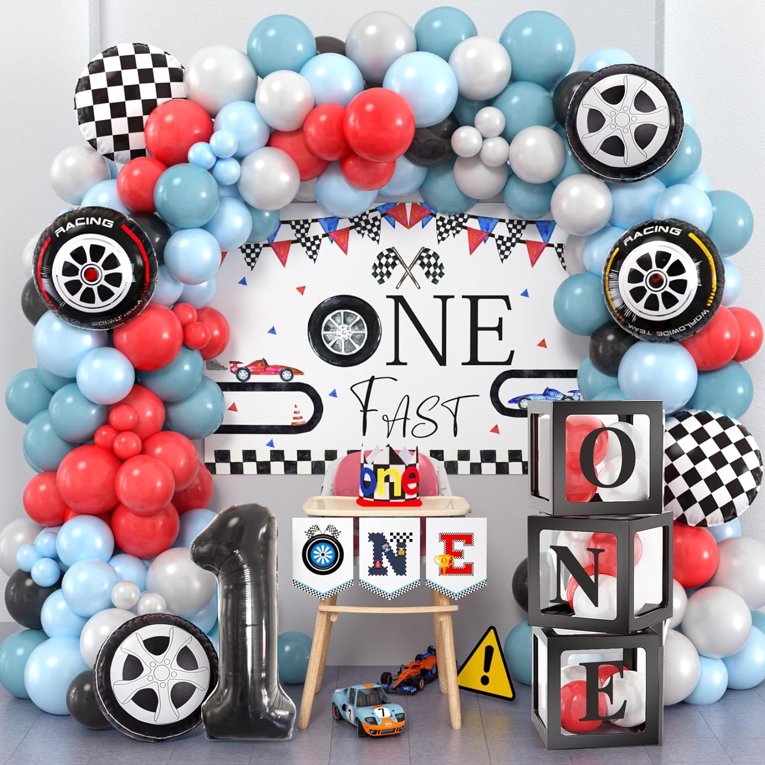 Amazon.com: KELENO 134 Race Car Fast One Birthday Decorations for Boys ...