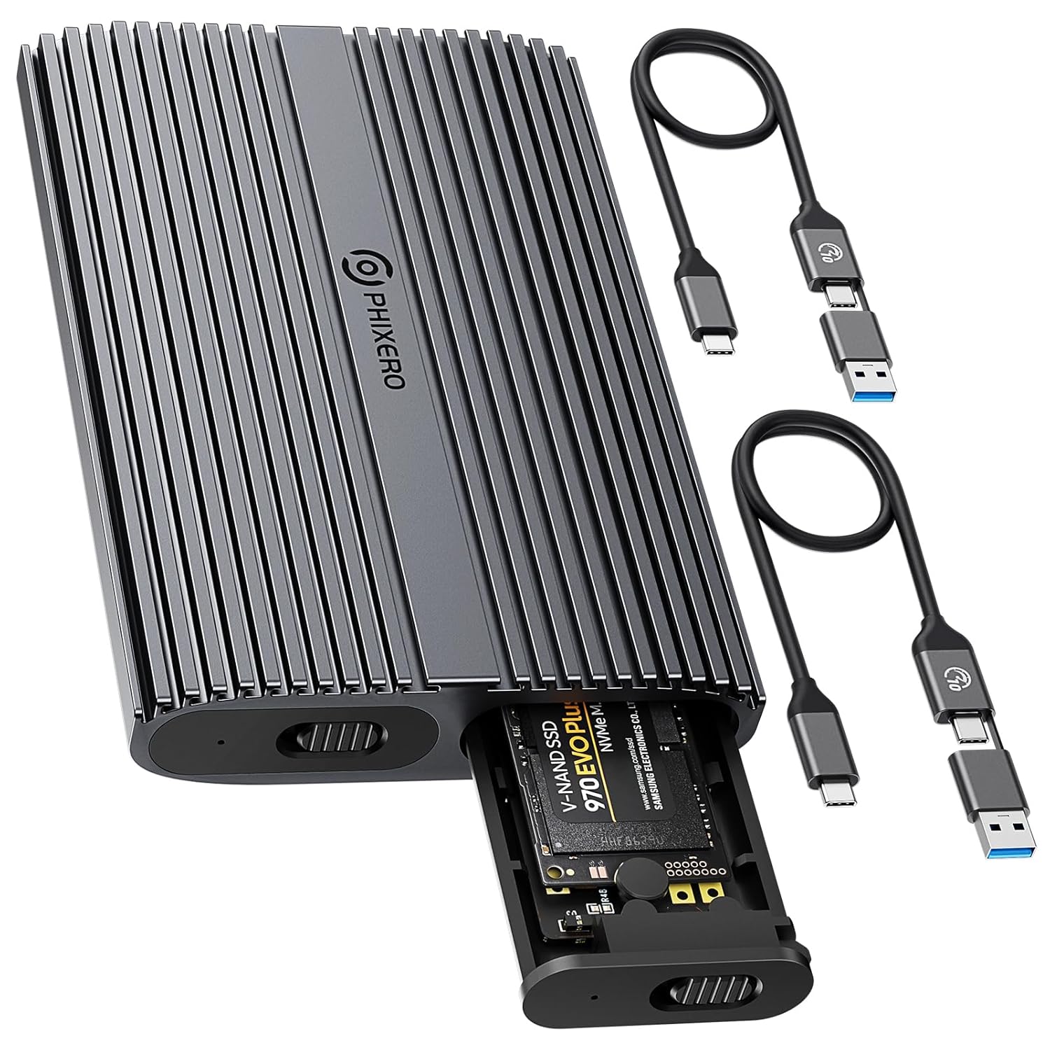 PHIXERO Dual NVMe Enclosure Tool-Free 10Gbps M.2 NVMe SSD Enclosure ...