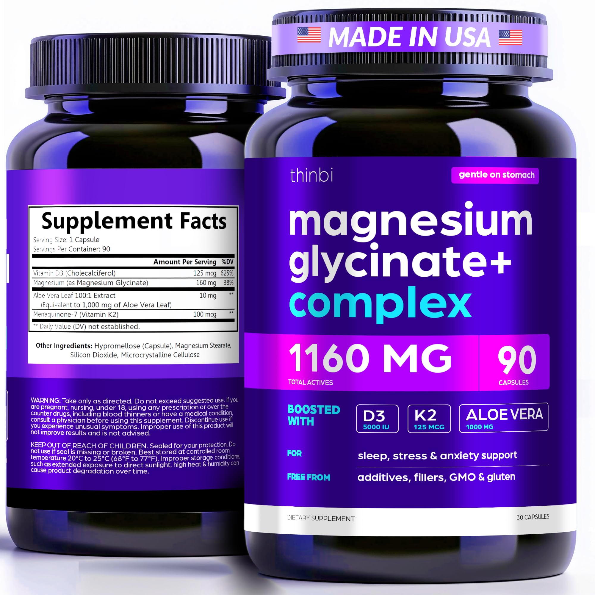 Snapklik.com : Magnesium Glycinate 1160mg + Aloe Vera, D3 & K2 Complex ...