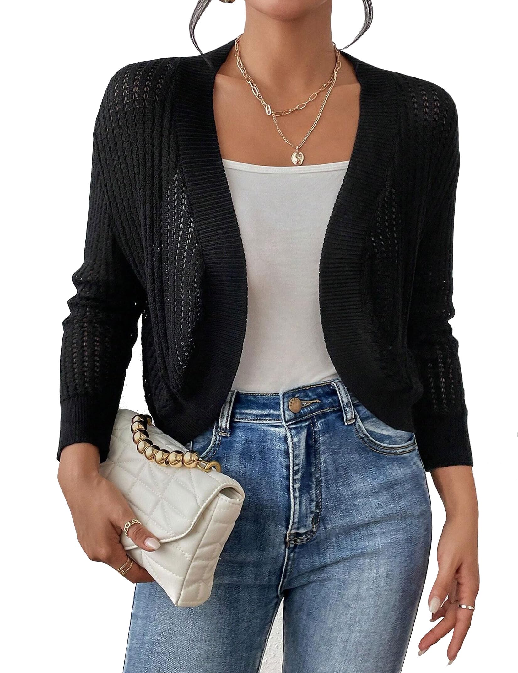 Snapklik.com : Womens Cropped Cardigan Sweater Lightweight 3/4 Sleeve ...