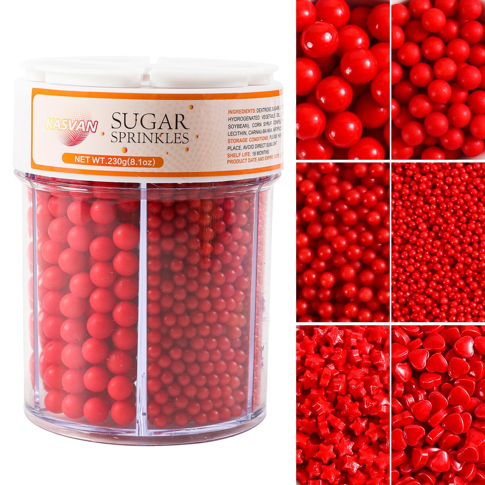 Amazon.com : Kasvan Red Pearl Sprinkles, 6 Sizes Mix for Cake ...
